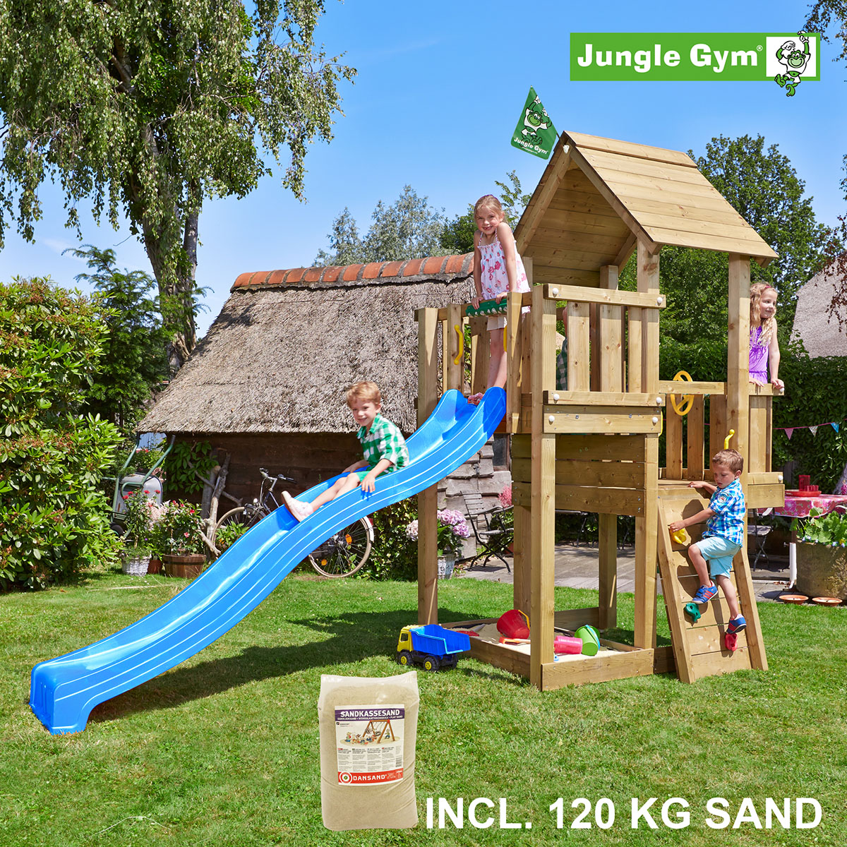 Lektorn Jungle Gym Cubby Komplett Inkl 120 kg Sand och Rutschkana Blå ...